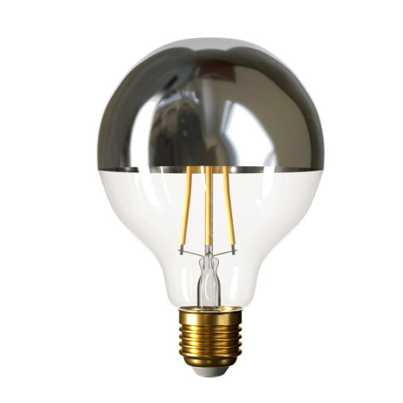 Silver half sphere Globe G95 LED light bulb 7W E27 2700K Dimmable
